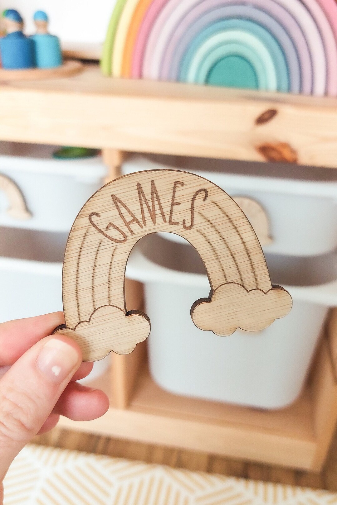 Wooden Rainbow Storage Labels, Wooden Storage Labels, Personalised ...