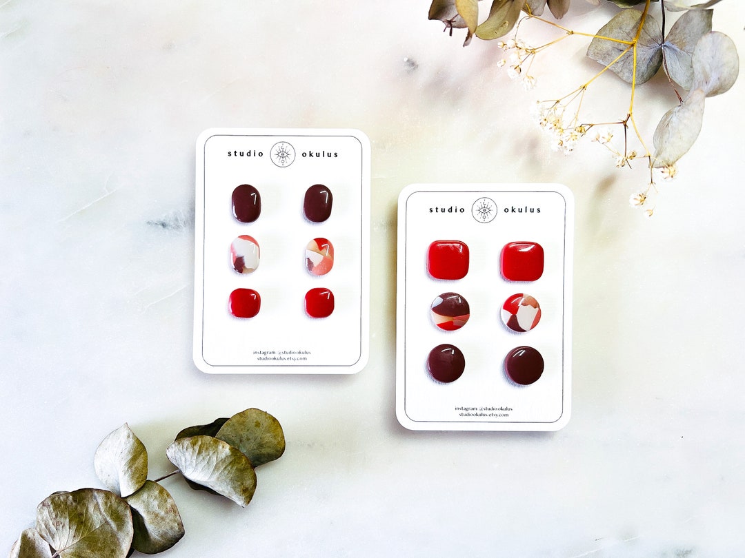 Earthy Red Studs Set Polymer Clay Earrings, Modern Small Studs Pack ...