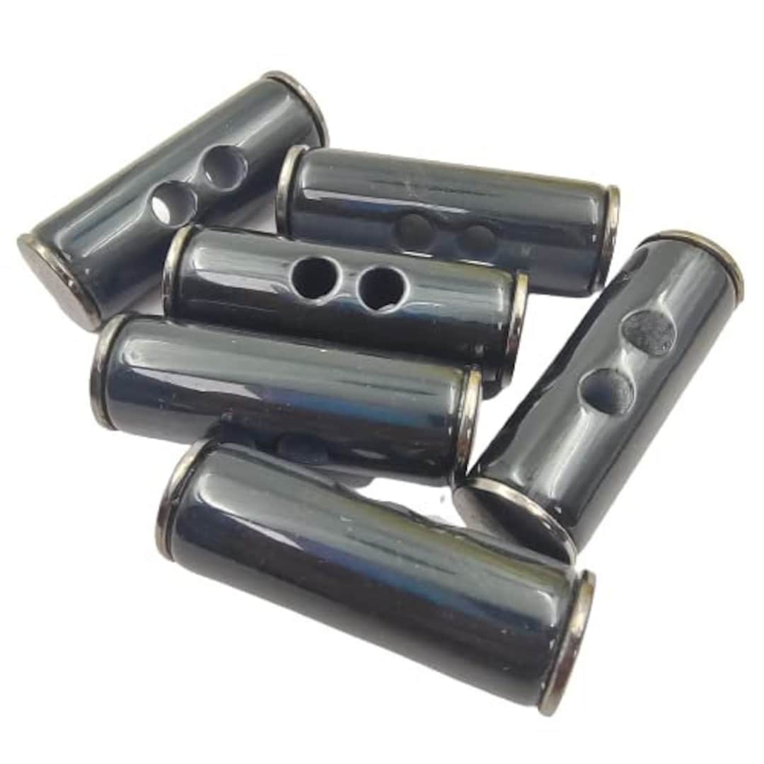 Black Horn Metal Cap Double Hole Toggle Button pack of Six for Coat ...