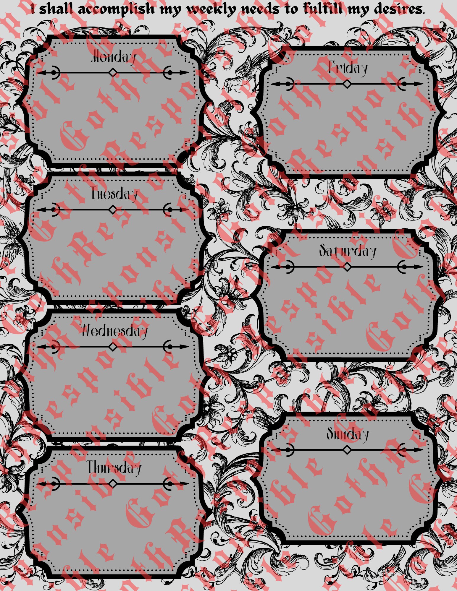 Gothic Weekly Planner Printable Digital PDF - Etsy