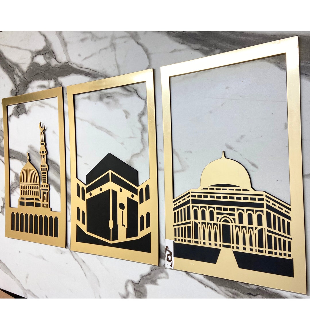 Set of Masjid Al Aqsa Masjid Al-haram & Masjid An-nabawi Islamic Wall ...