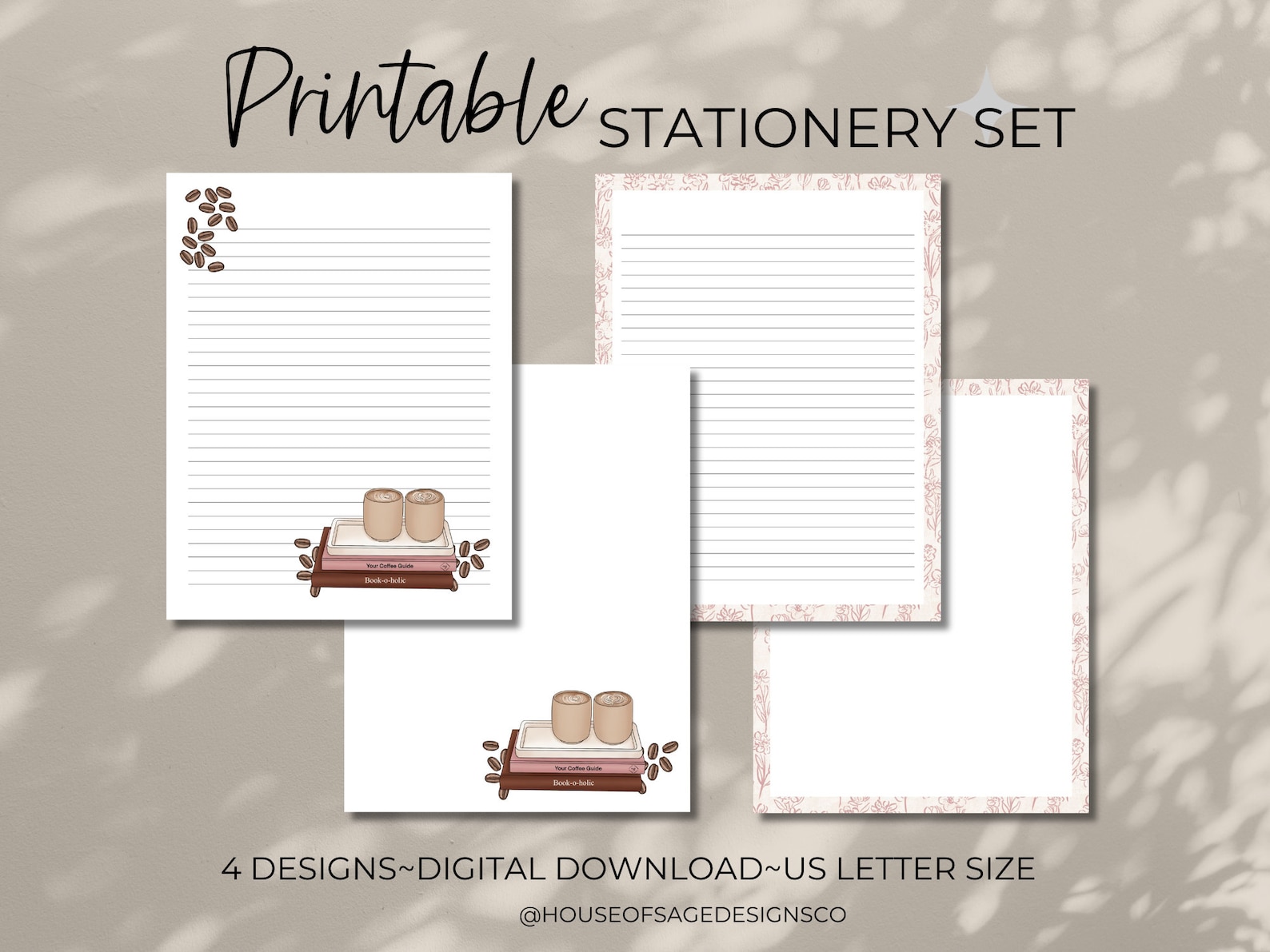 Printable Stationery Set I Unlined Digital Writing Paper I US Letter ...