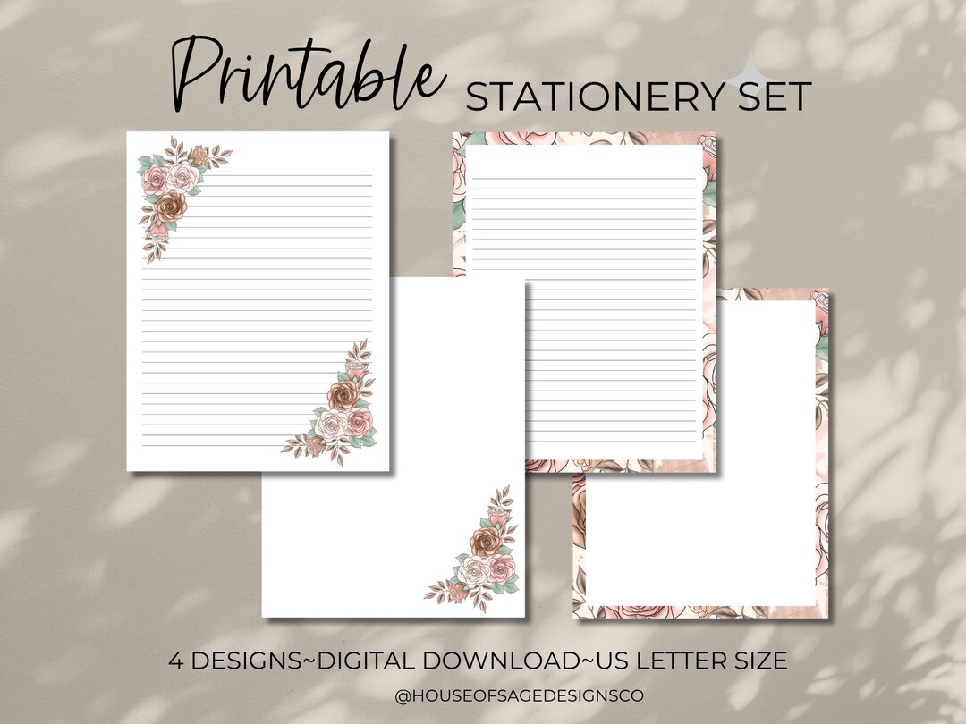 Rose Garden Stationery Set I Printable Stationery I US Letter Size PDF ...