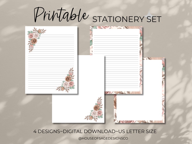 Rose Garden Stationery Set I Printable Stationery I US Letter Size PDF ...