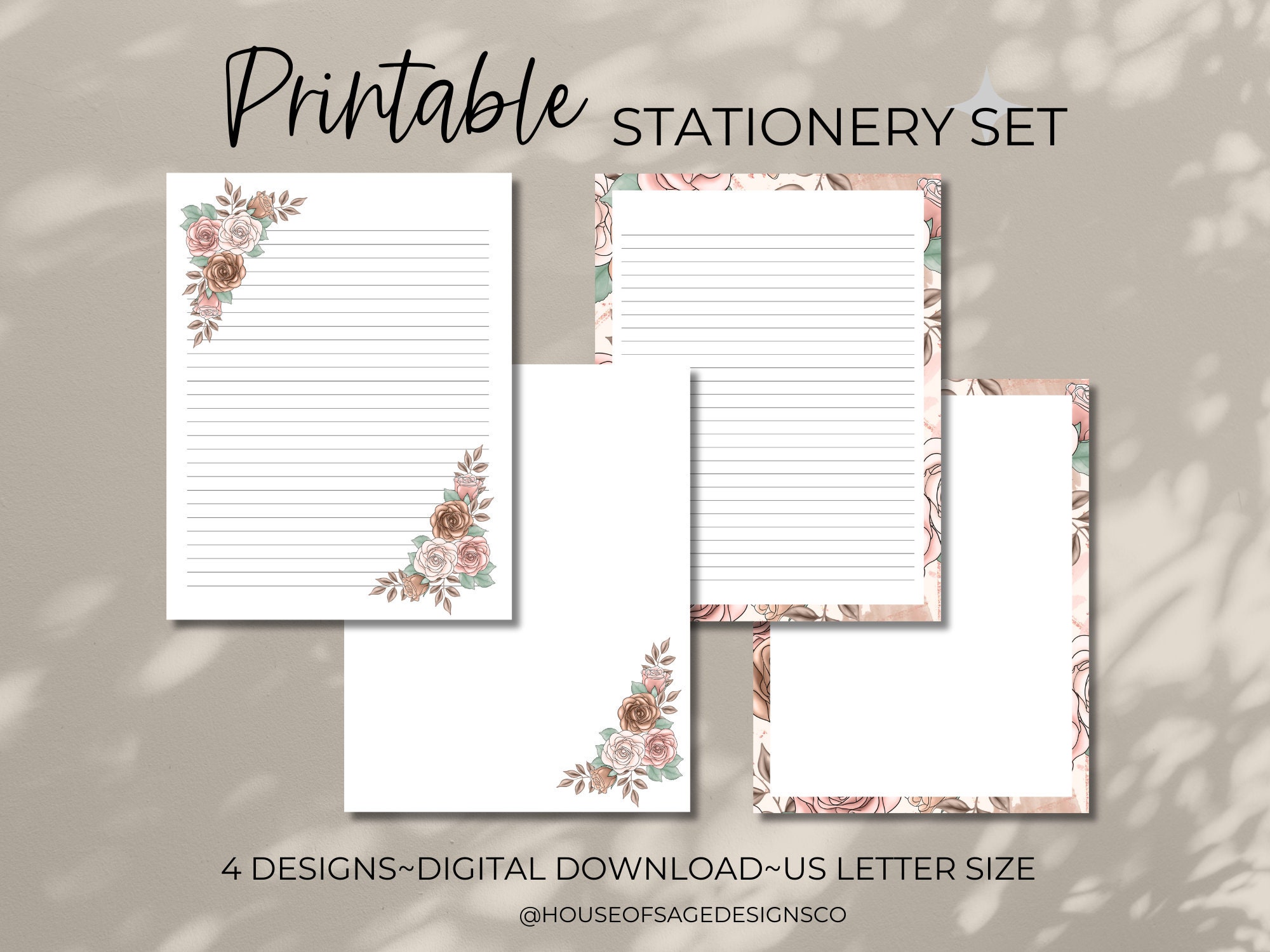 Rose Garden Stationery Set I Printable Stationery I US Letter Size PDF ...