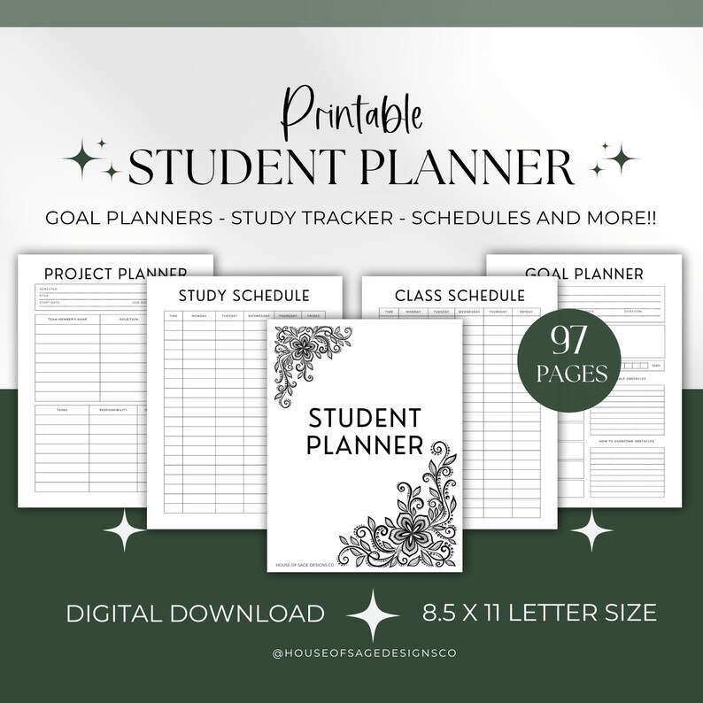 Student Printable Planner, Study Planner, Printable Planner, Academic ...