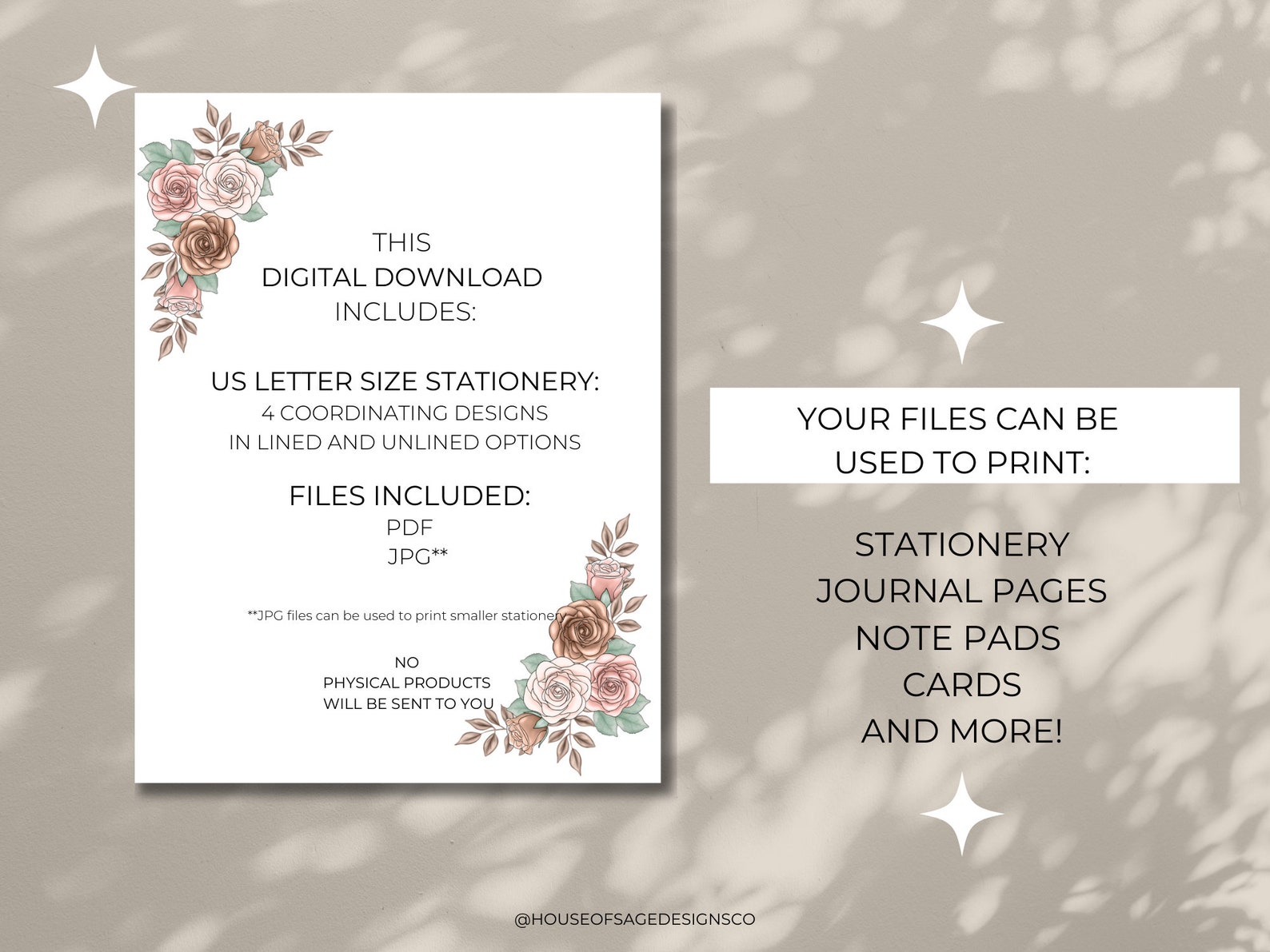 Rose Garden Stationery Set I Printable Stationery I US Letter Size PDF ...