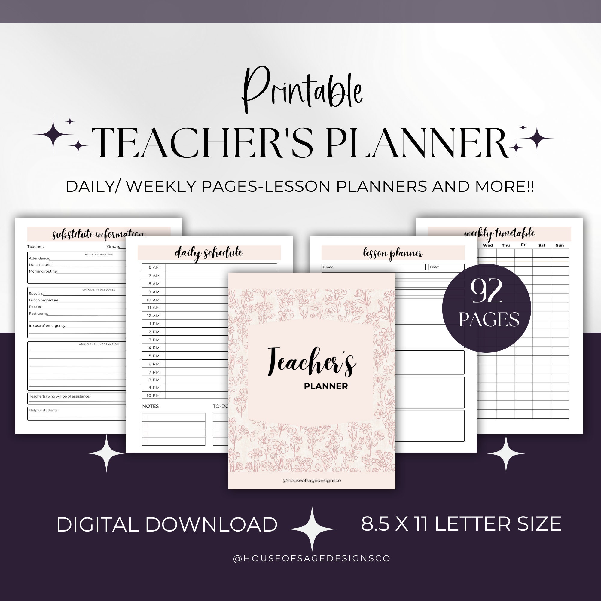 Teachers Planner Printable Lesson Planner PDF Teacher - Etsy