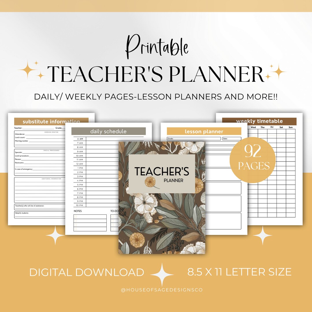 Teachers Planner, Printable Lesson Planner, PDF Teacher Planner ...