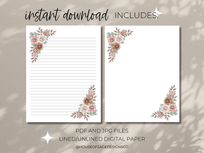 Rose Garden Stationery Set I Printable Stationery I US Letter Size PDF ...