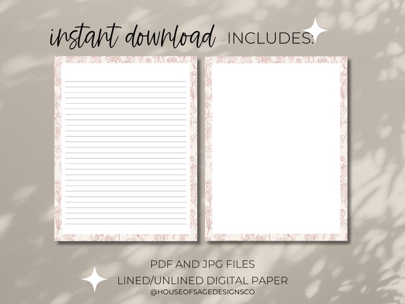 Printable Stationery Set I Unlined Digital Writing Paper I US Letter ...