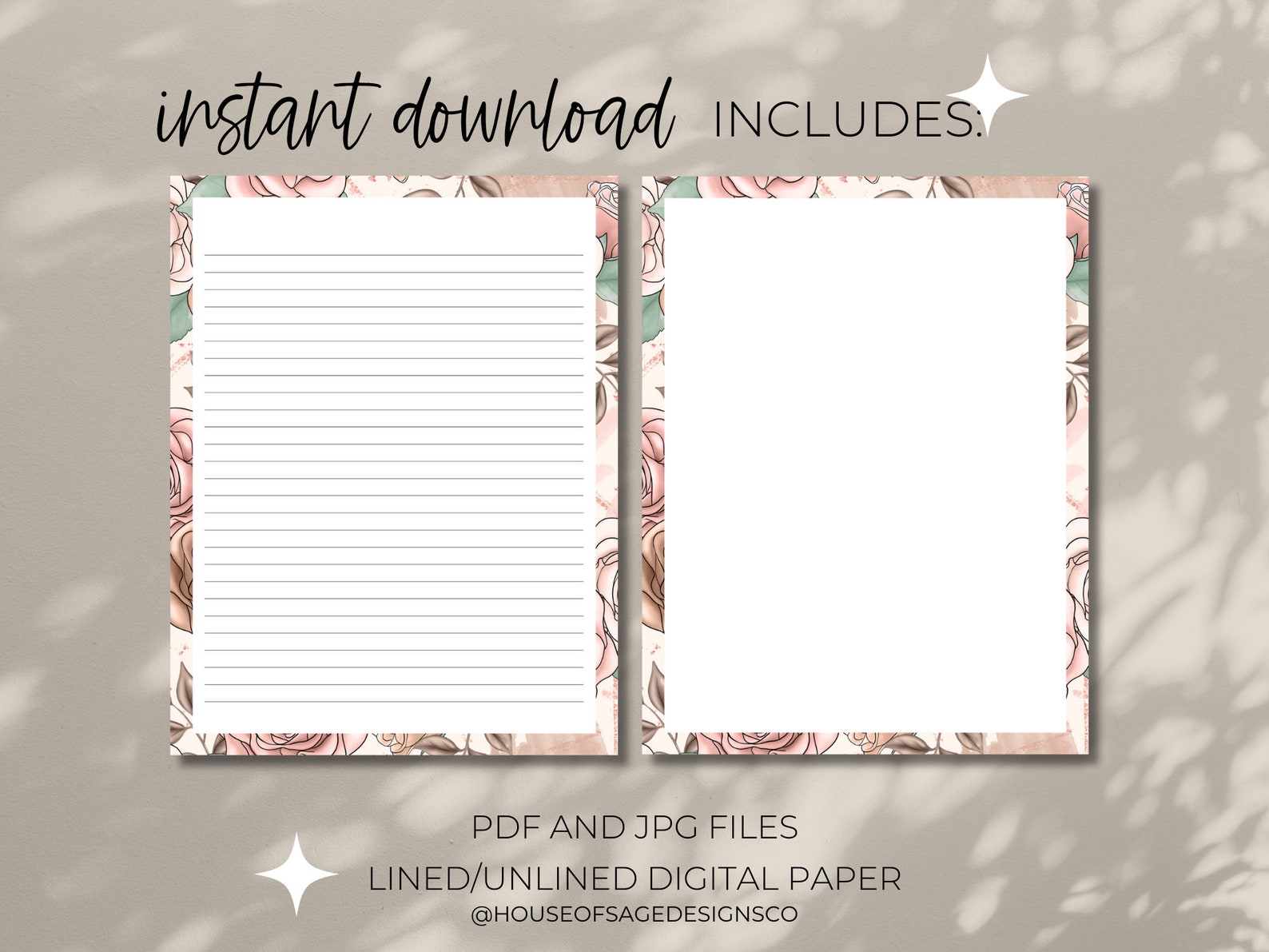Rose Garden Stationery Set I Printable Stationery I US Letter Size PDF ...