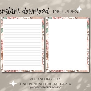 Rose Garden Stationery Set I Printable Stationery I US Letter Size PDF ...