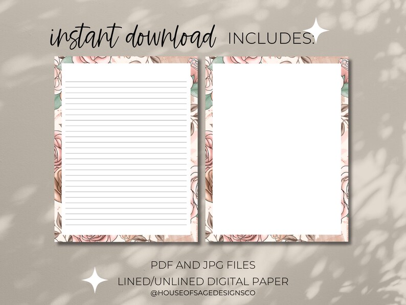 Rose Garden Stationery Set I Printable Stationery I US Letter Size PDF ...