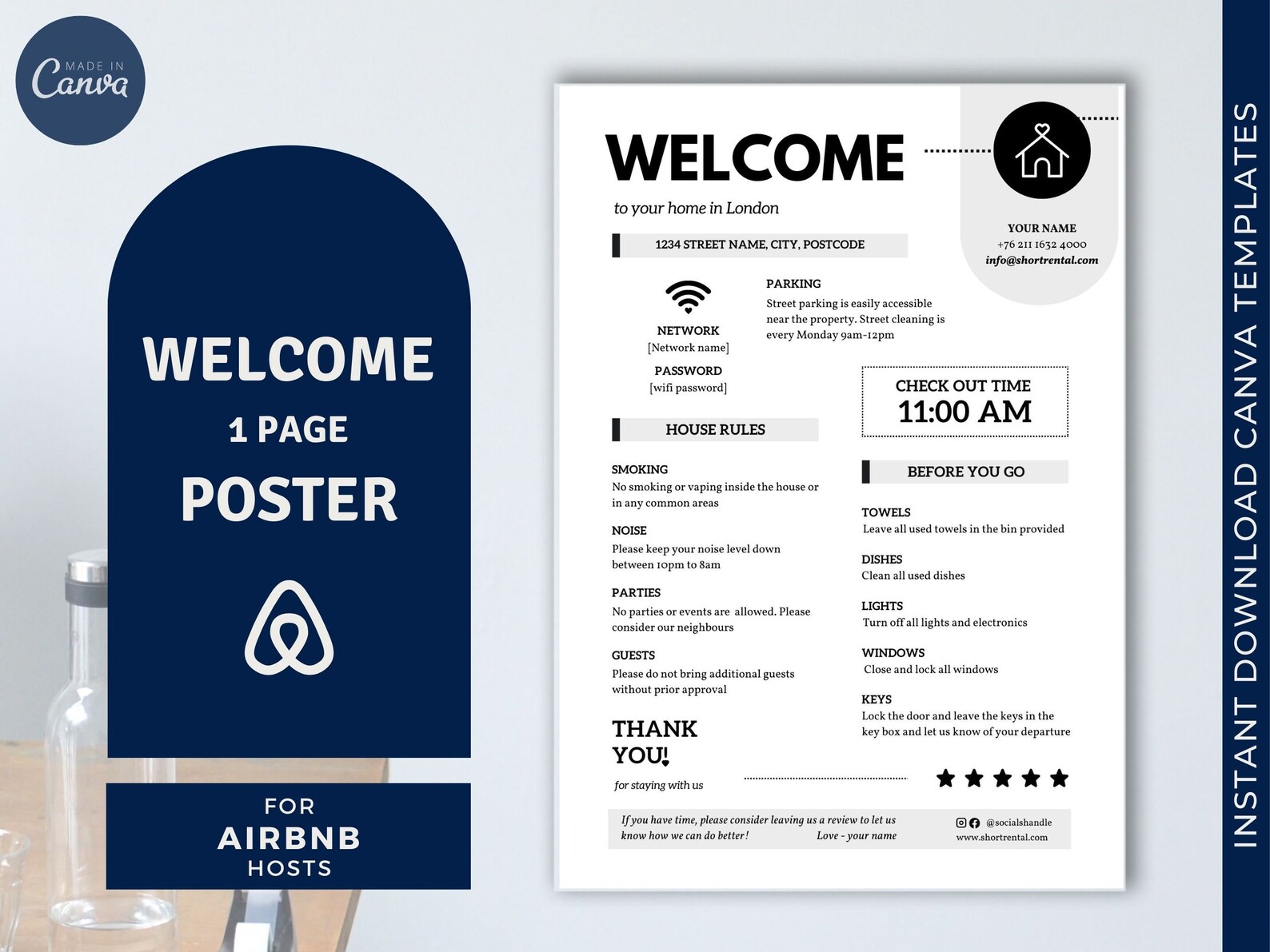 Airbnb Welcome Sign Airbnb Host Sign Printable Editable Canva Template ...