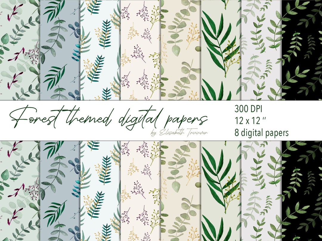 Forest Leaf Digital Paper - Watercolor Scrapbook Papers - Seamless ...
