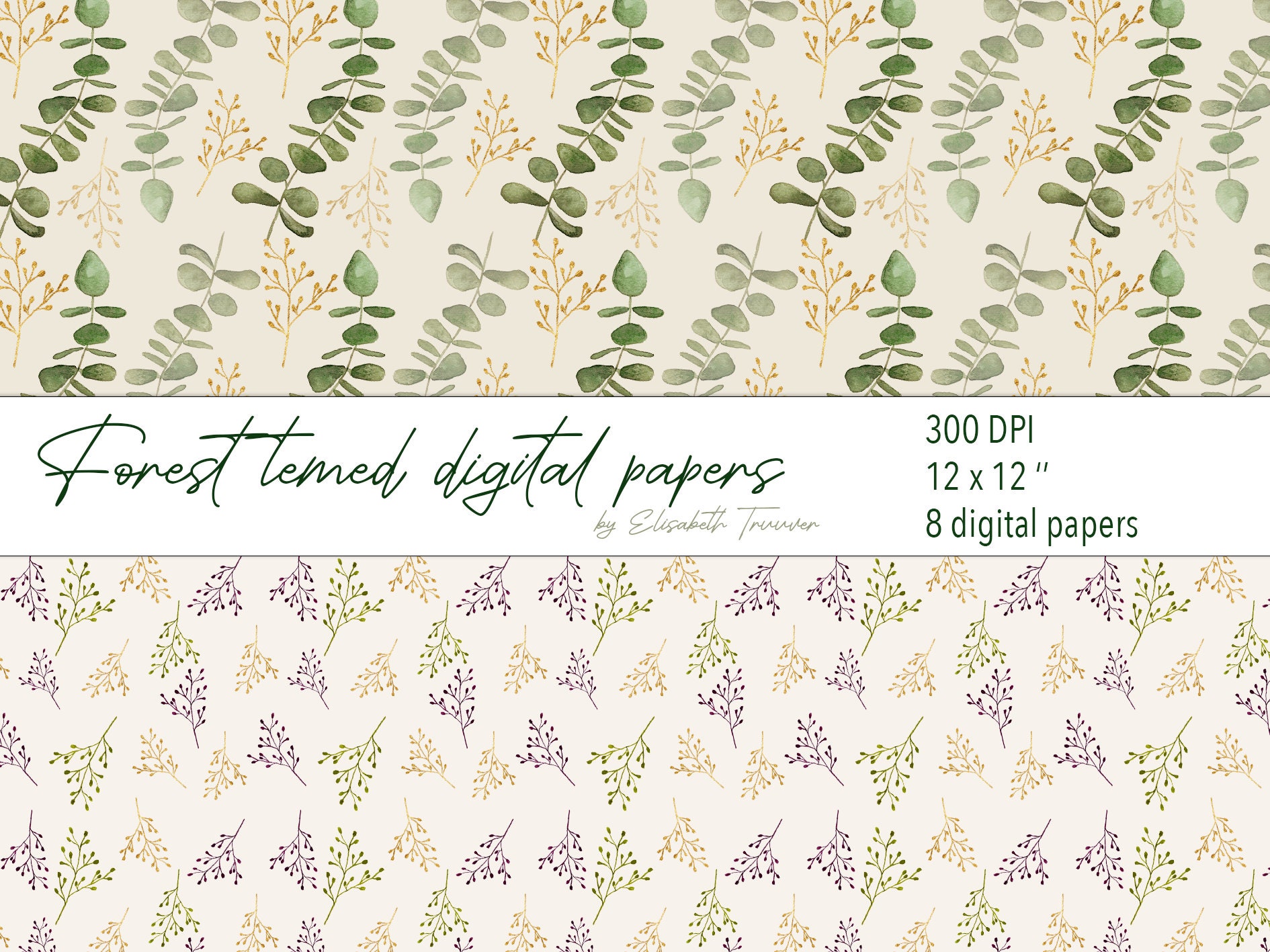 Forest Leaf Digital Paper - Watercolor Scrapbook Papers - Seamless ...