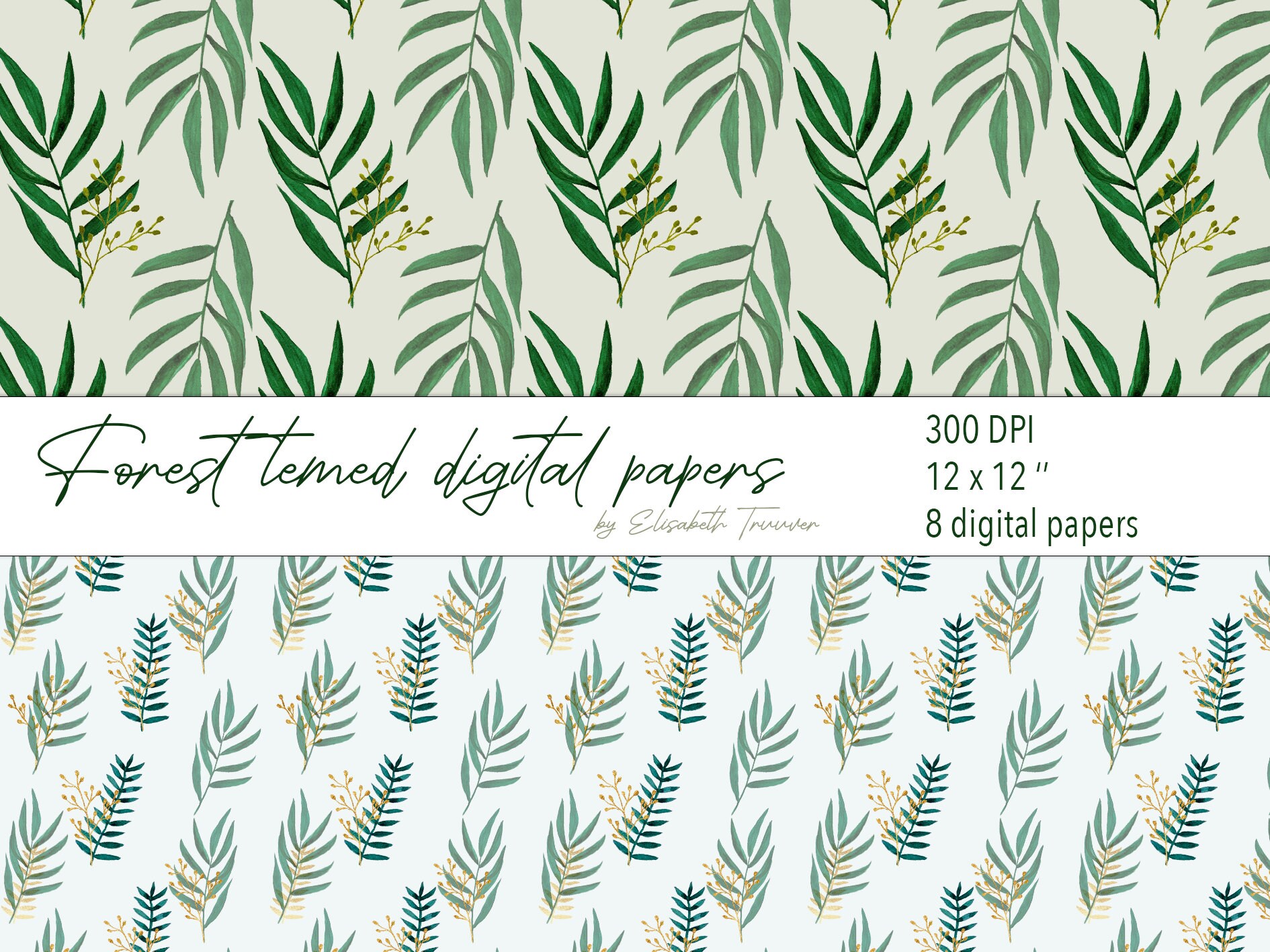 Forest Leaf Digital Paper - Watercolor Scrapbook Papers - Seamless ...