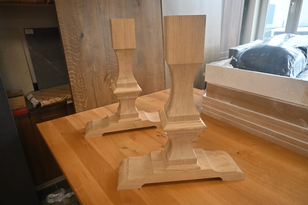 Pair of Table Legs Made of Solid Oak, Countryside Chunky Farmhouse ...
