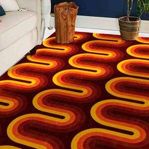 Brown Groovy Retro 70's Rugs, Mid Century Rug, Boho Rugs, Modern Rugs ...