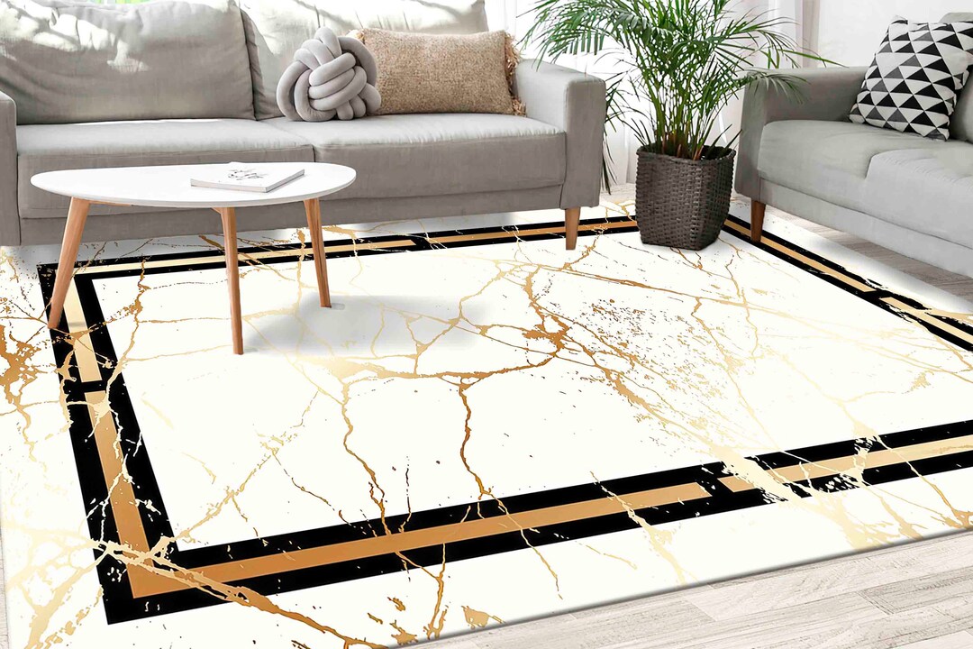 Gold Marble Rugs, Abstract Rugs, Black and Gold Rugs, Marble Rug ...
