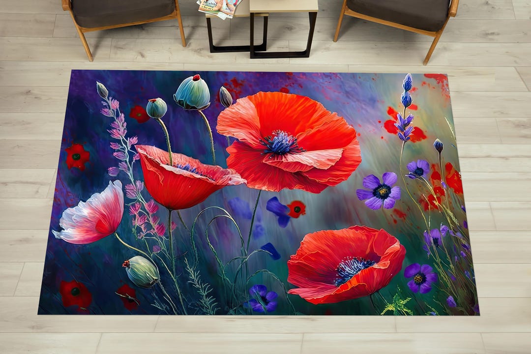Poppy Rugs, Kitchen Rugs, Red Flower Rugs, Flower Rugs, Office Rug ...