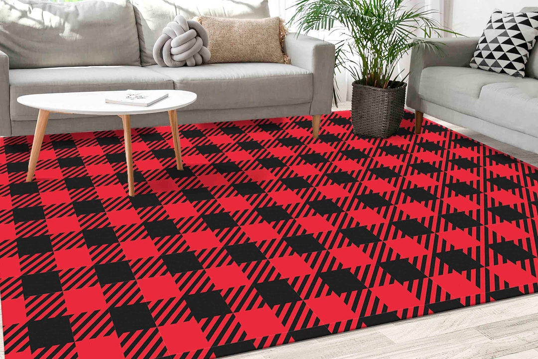 Black and Red Rugs, Black Rug, Christmas Rugs, Modern Rug, Round Rug ...