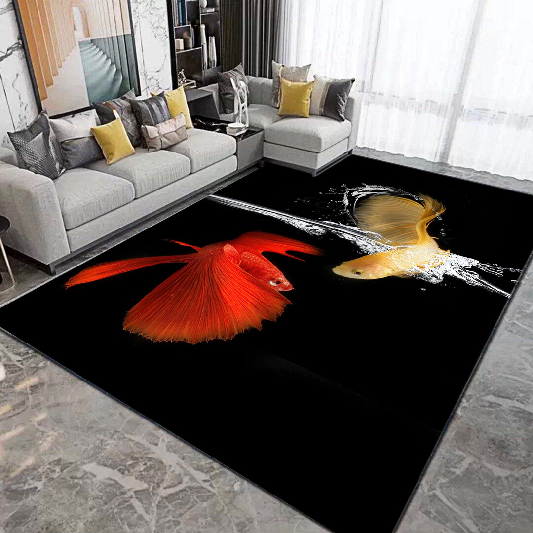 Fish Rug, Siamese Fighting Fish Rugs, Red and Yellow Fish Rugs, Animal ...