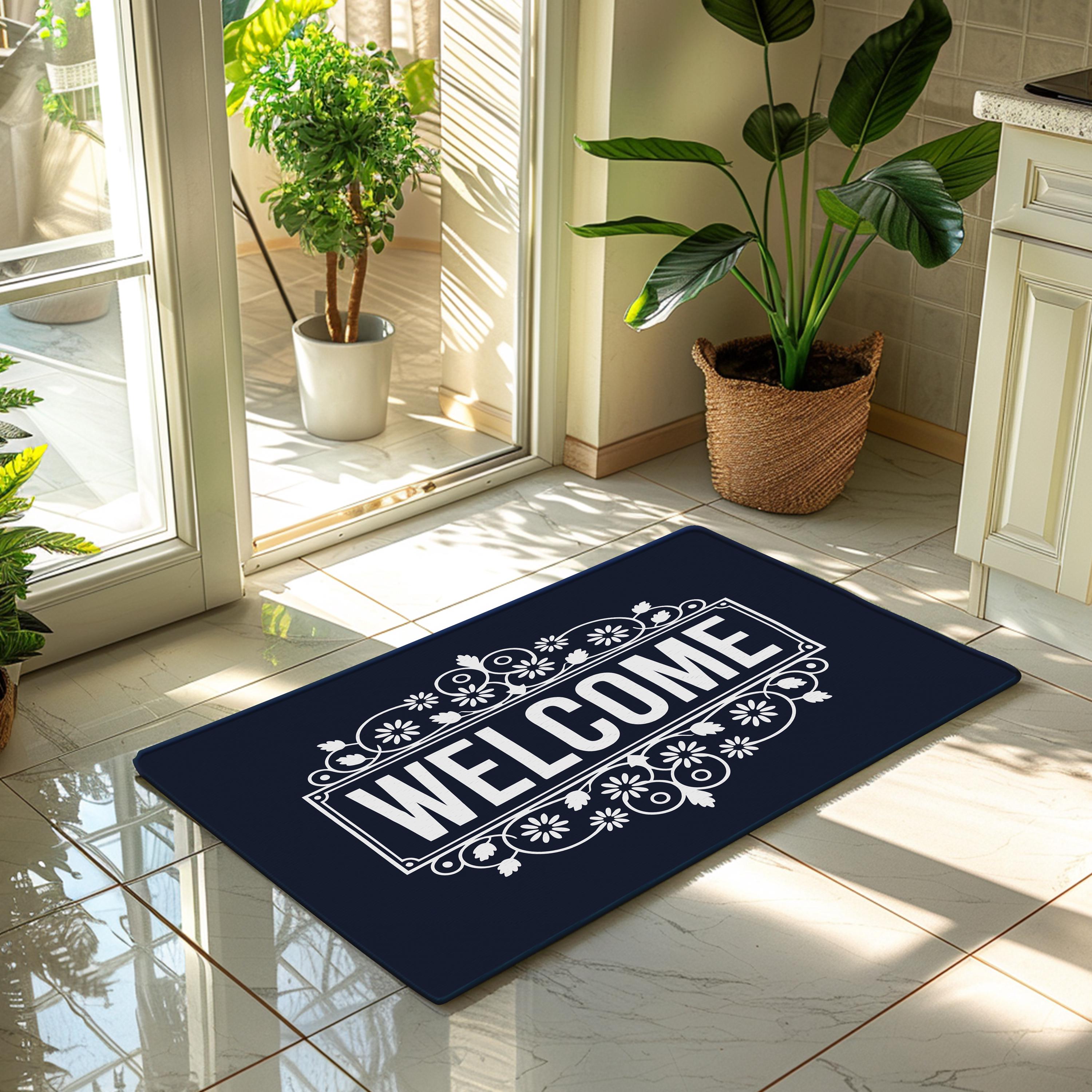 Welcome Door Mat, Indoor and Outdoor Doormat, Floral Entryway Rug ...