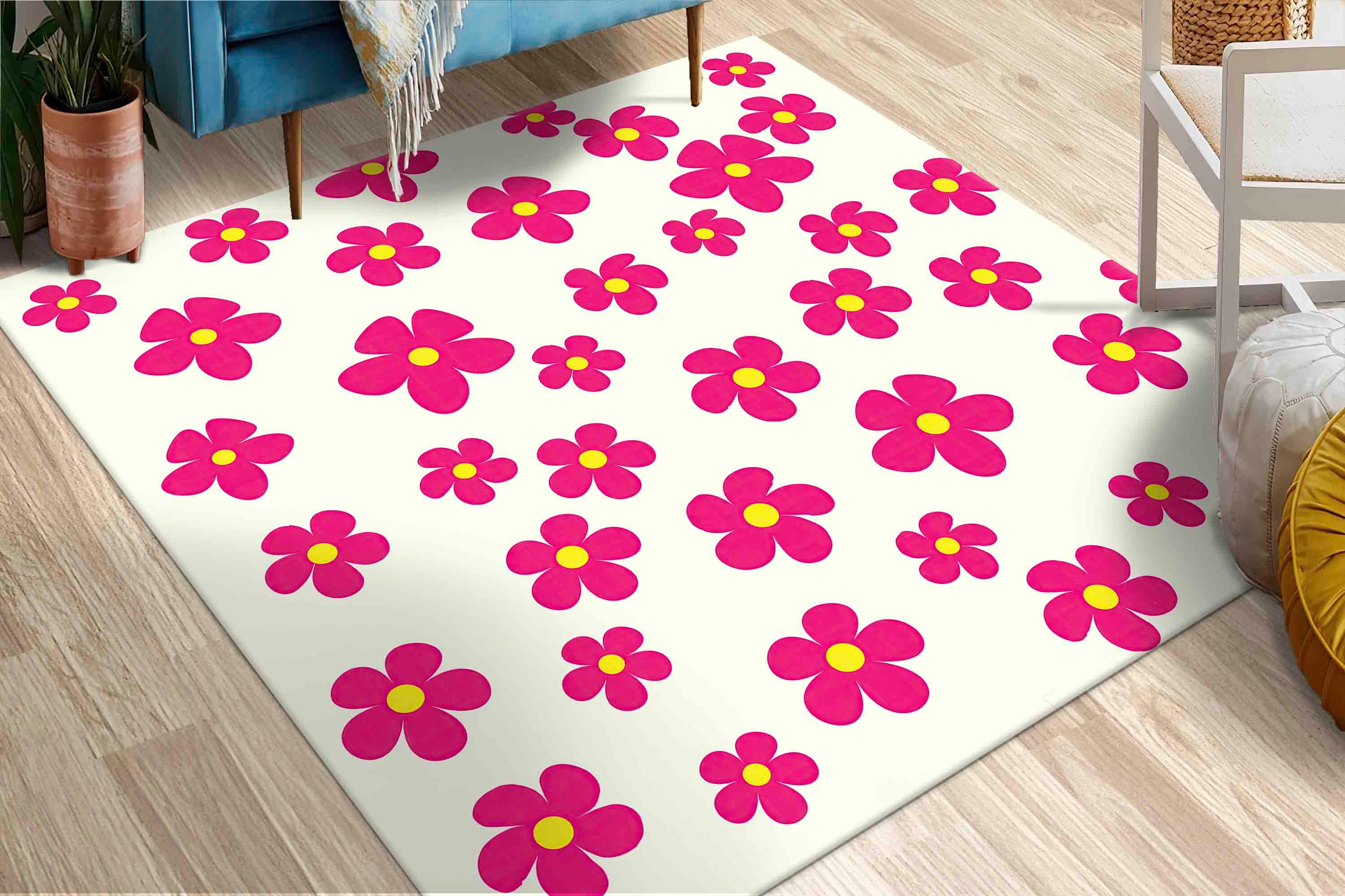 Pink Flowers Rug Girl Room Rug Flowers Rug Botanical Rugs - Etsy