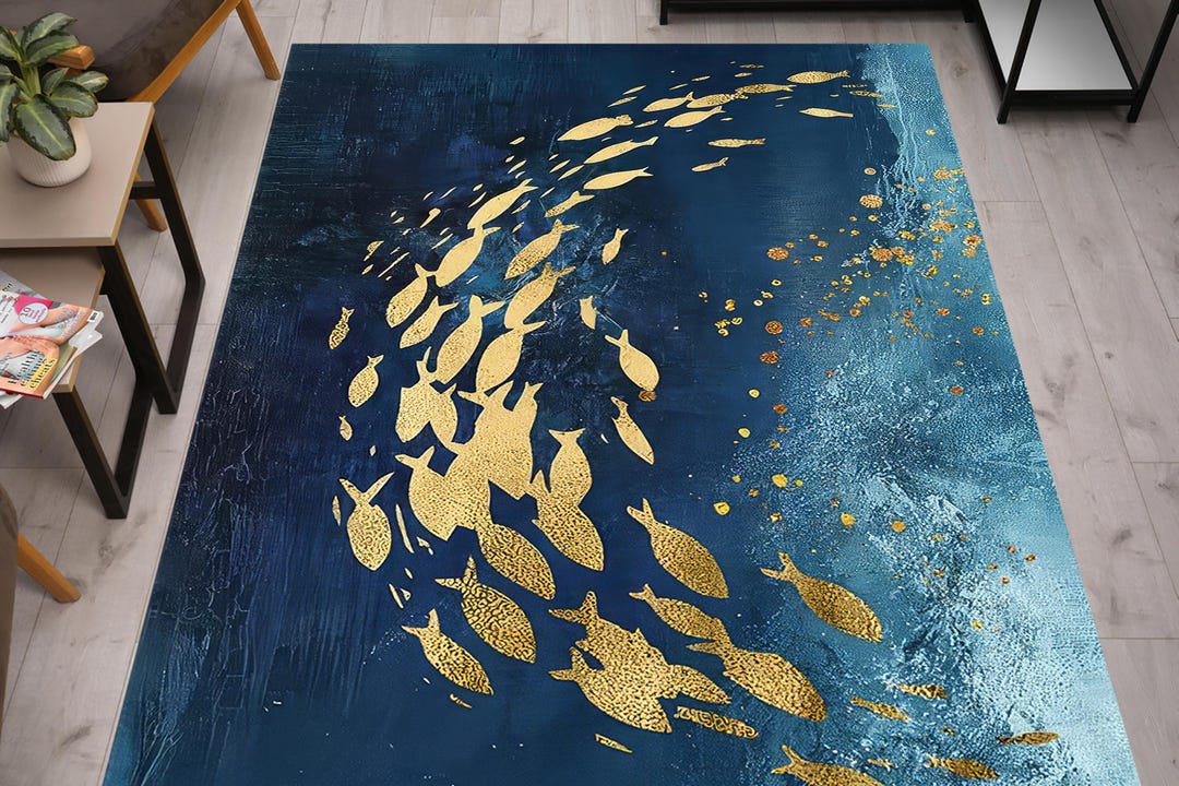 Golden Fish Rug, Minimal Rug, Modern Rug, Animal Rugs, Art Rug, Non ...