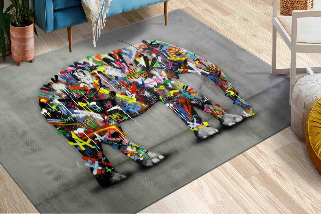 Banksy Elephant Rug, Elephant Rugs, Abstract Elephant Rugs, Colorful ...