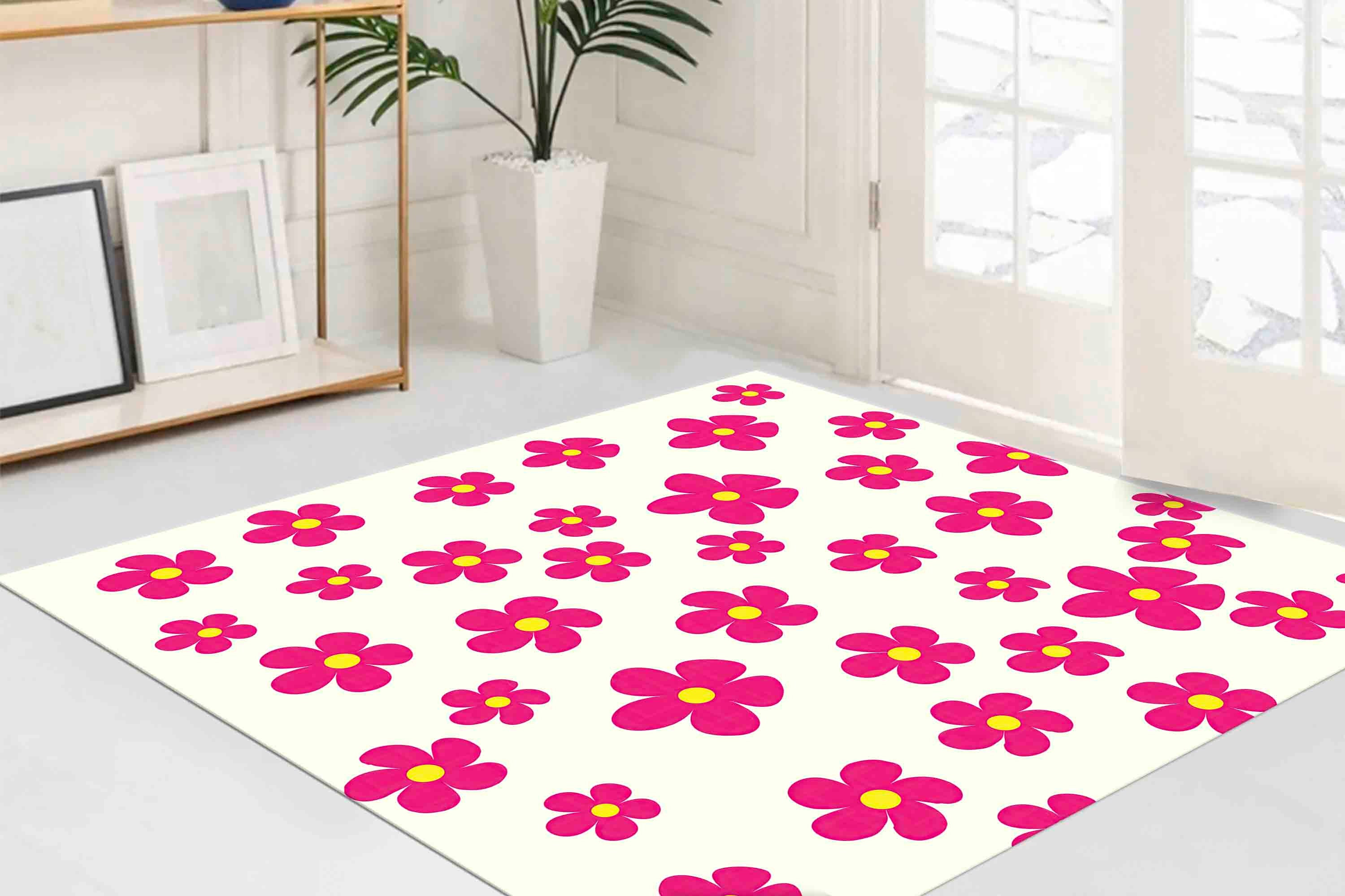 Pink Flowers Rug Girl Room Rug Flowers Rug Botanical Rugs - Etsy