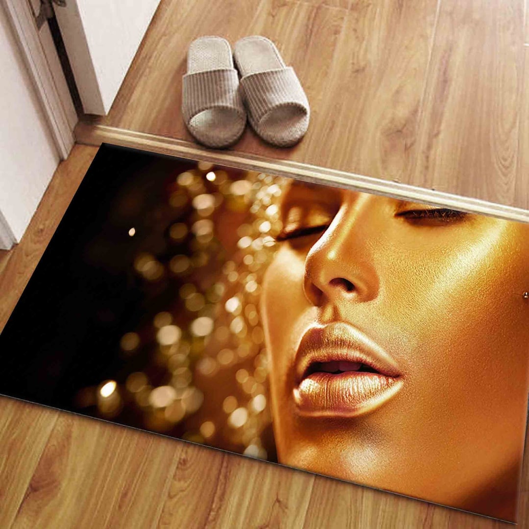 Golden Woman Face Rugs, Golden Woman Rug, Woman Rug, Modern Rug, Wall ...