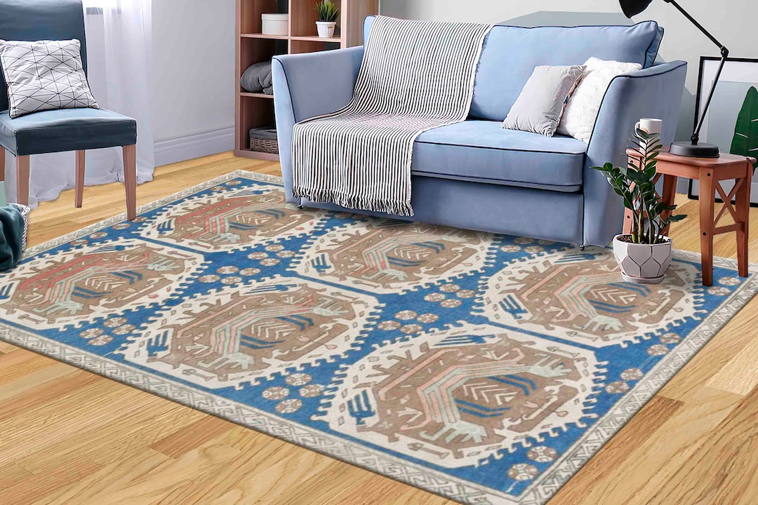 Blue and Brown Rugs, Geometric Pattern Rugs, Aztec Rug, Bohemian Rugs ...