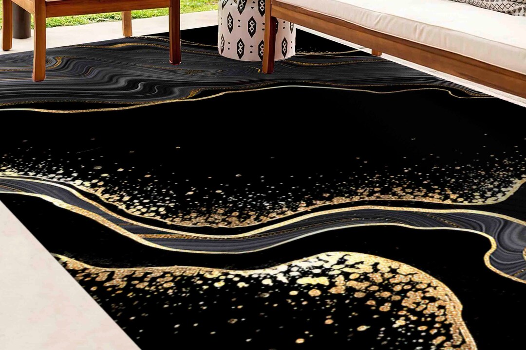 Classic Rug, Popular Rug, Area Rug, Non Slip Rug, Black and Gold Marble ...