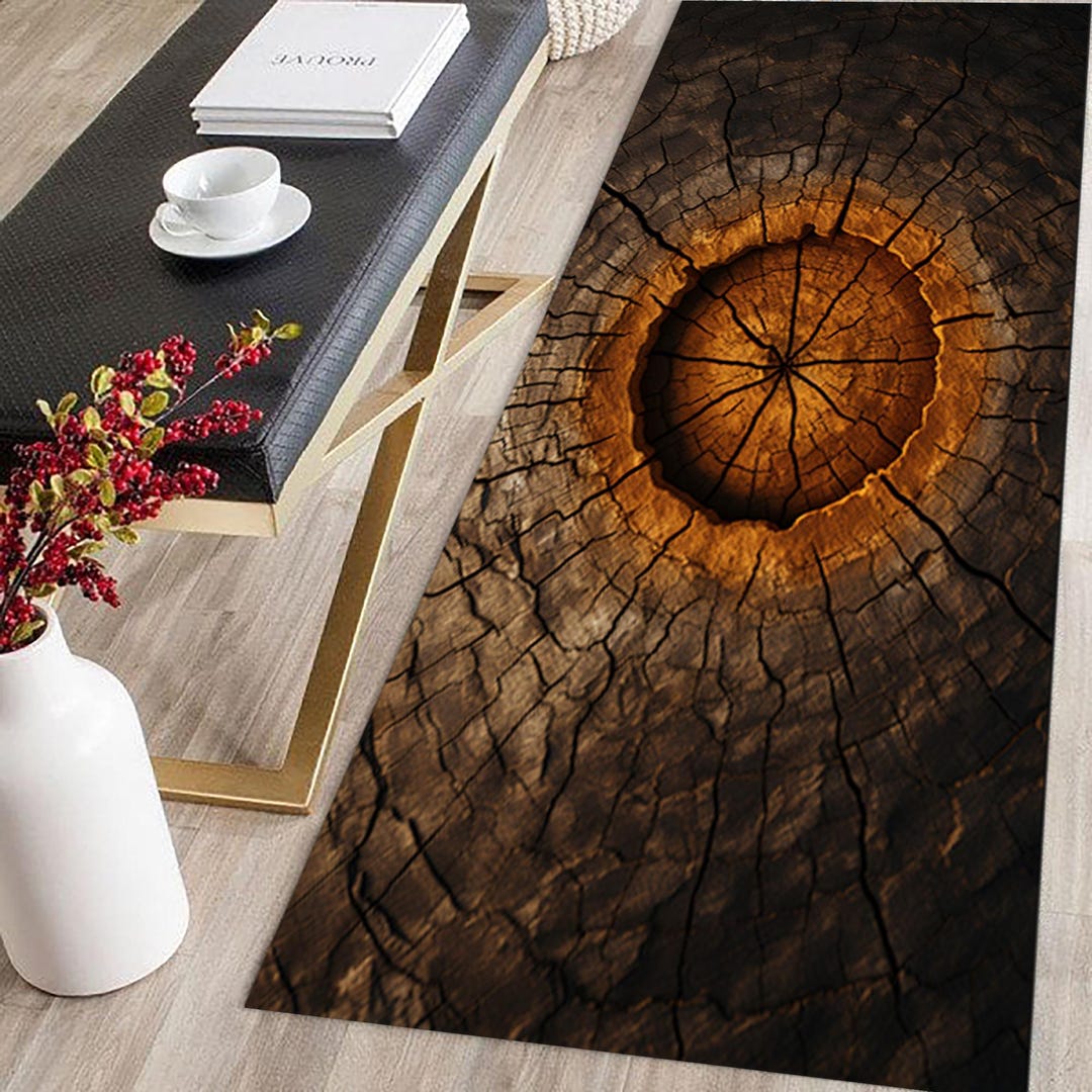 Tree Trunk Pattern Rug, Rustic Wood Rings Rug, Natural Brown Digital ...