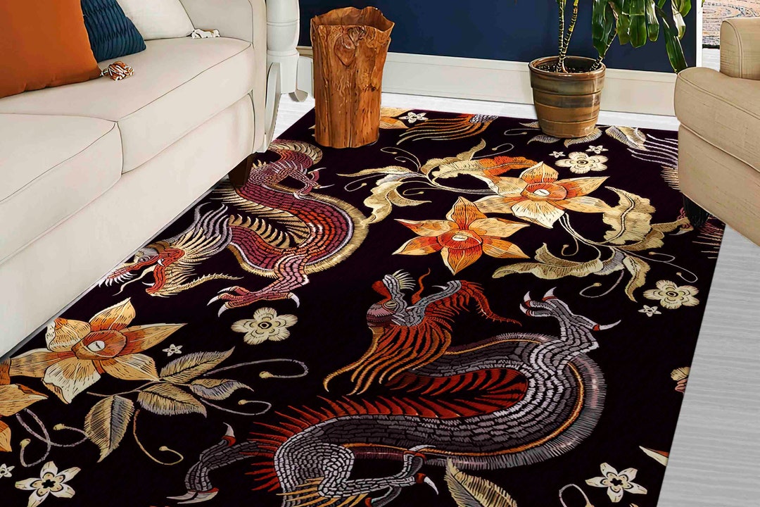 Japanese Rug, Cool Rug, Dragon Rug, Gift for Him, Modern Rug, Chinese ...