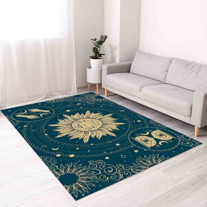 Sun and Moon Rug, Time Illustration Rug, Mysttical Design Rug, Modern ...