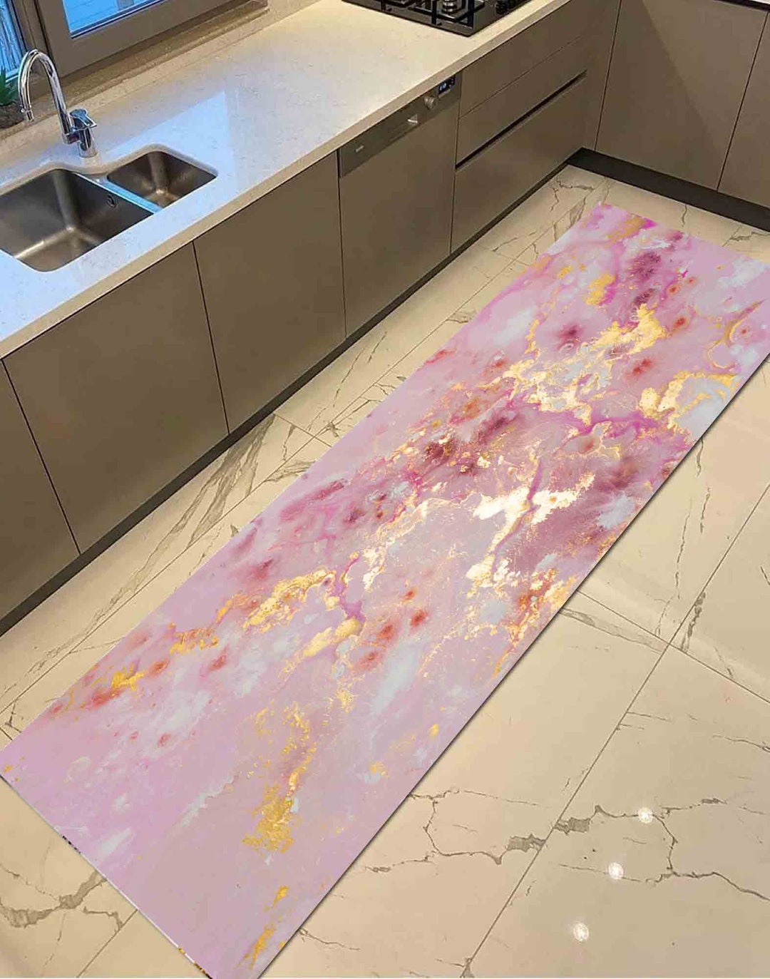 Classic Rug, Bath Rug, Saloon Rug, Gift Rug, Pink and Gold Marble Rugs ...
