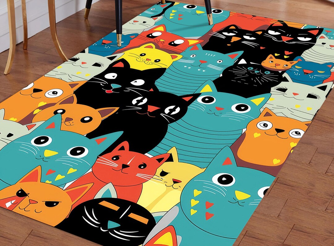 Abstract Cats Rugs, Cat Rugs, Colorful Cats Rug, Animal Rugs, Gift for ...