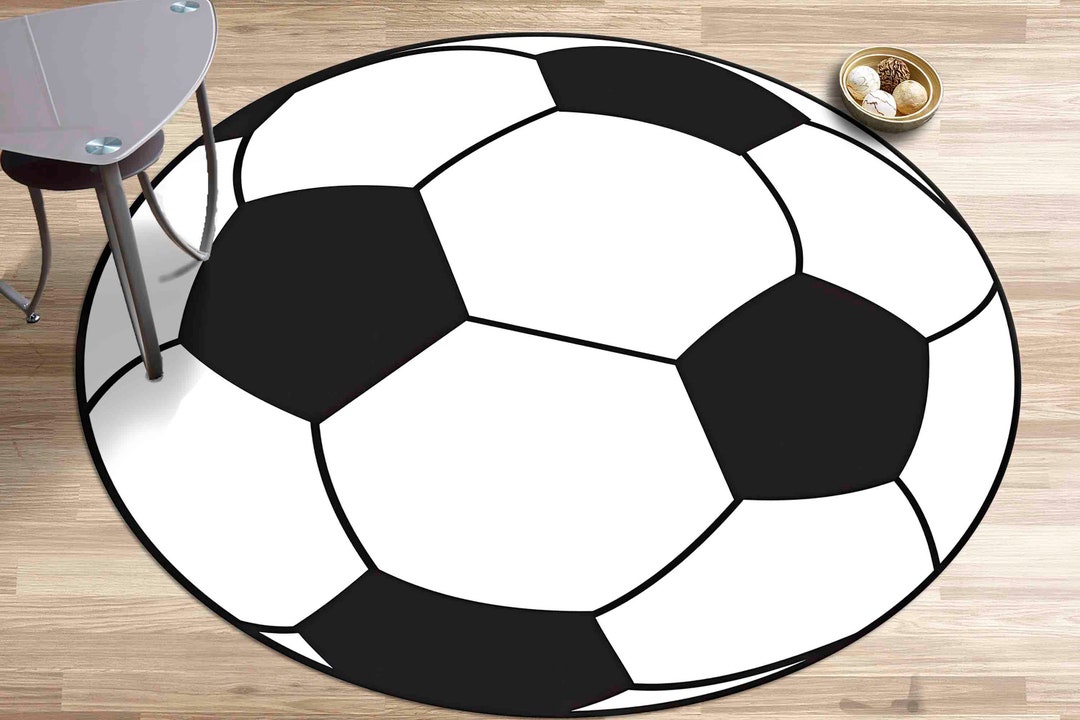 Soccer Ball Rugs, Ball Rug, Black and White Rug, Man Cave Rug, Chenille ...
