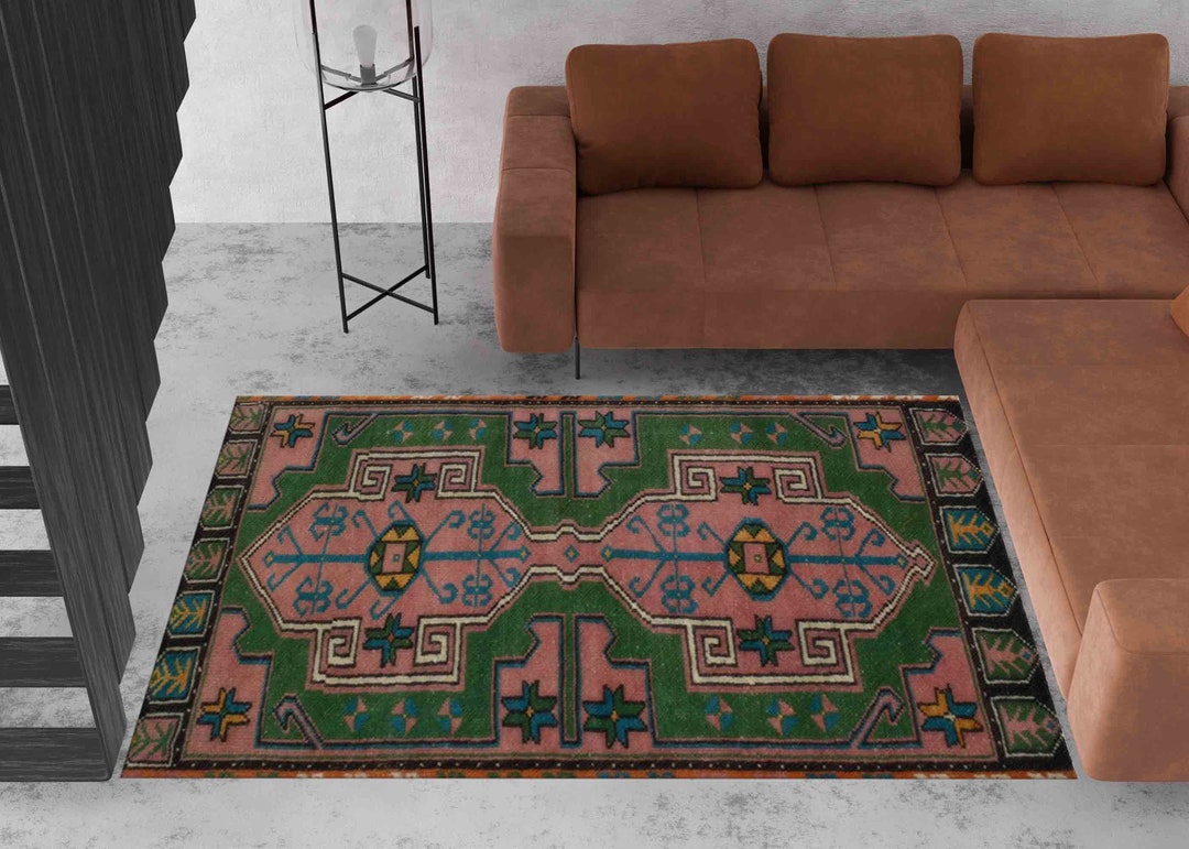 Green and Pink Rug, Geometric Pattern Rugs, Pink Rugs, Oushak Rug ...