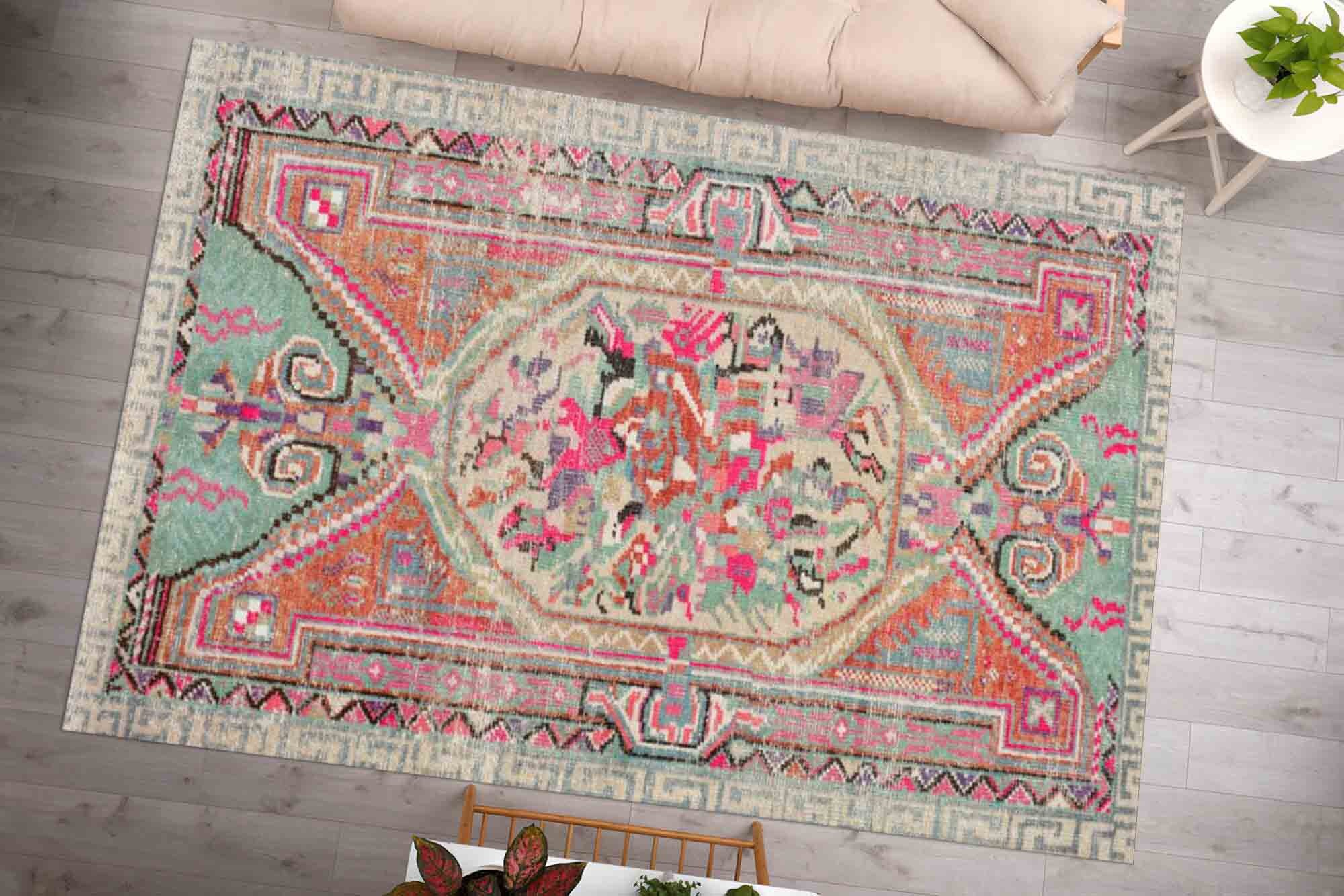 Rose Pattern Rug Ethnic Pattern Rug Green Rug Colorful - Etsy