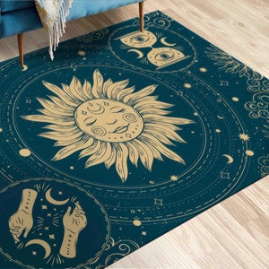 Sun and Moon Rug, Time Illustration Rug, Mysttical Design Rug, Modern ...