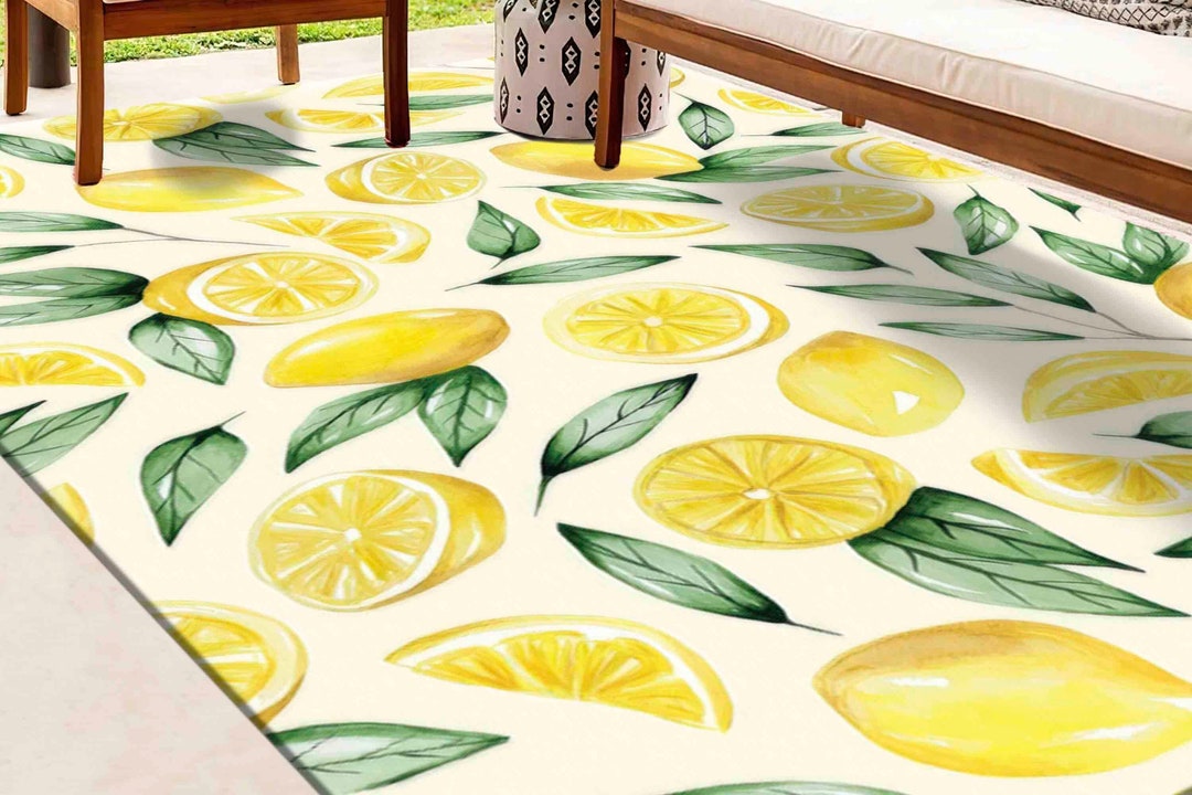 Lemon Rugs, Summer Rug, Dining Room Rug, Modern Rug, Colorful Rug, Anti ...