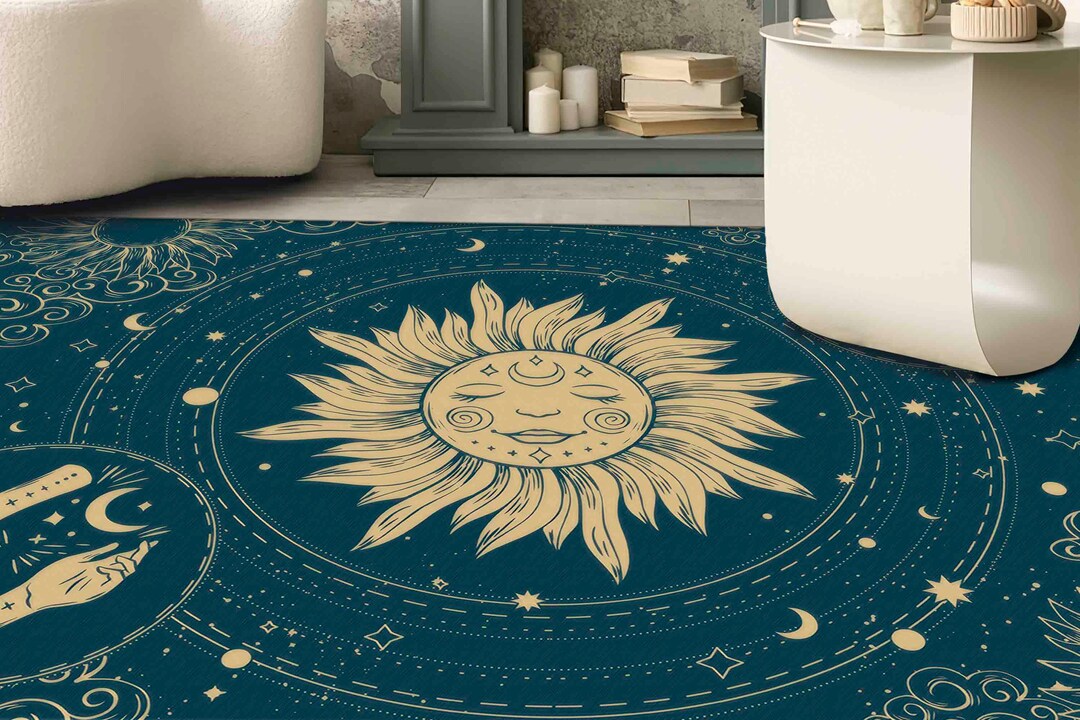 Sun and Moon Rug, Time Illustration Rug, Mysttical Design Rug, Modern ...