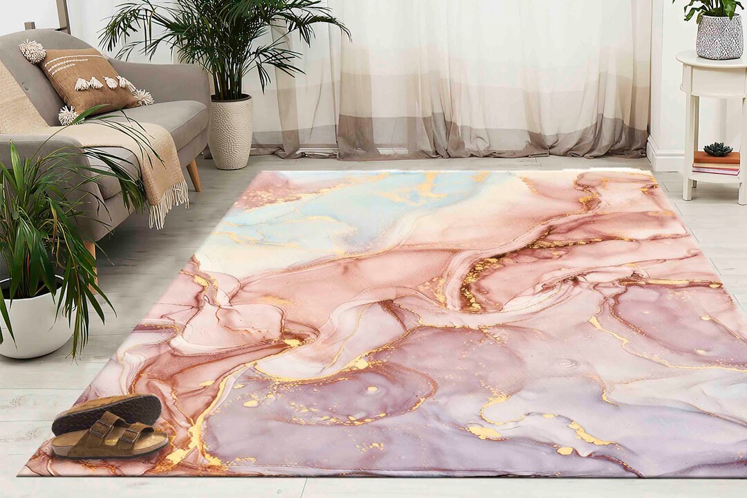 Pink Marble Rug, Gold Marble Rug, Luxury Marble Rug, Alcohol Ink Rug ...