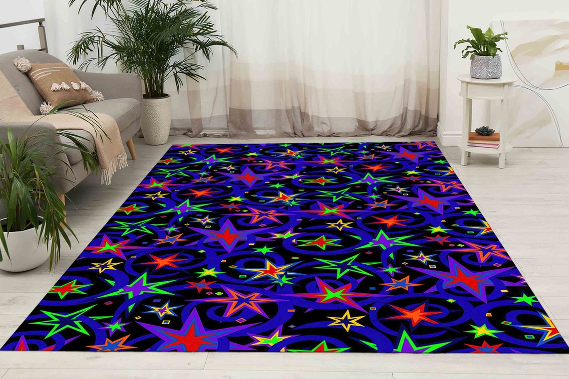Stars Rug, Retro Rug, Play Room Rugs, Modern Rugs, Neon Rug, Wedding ...