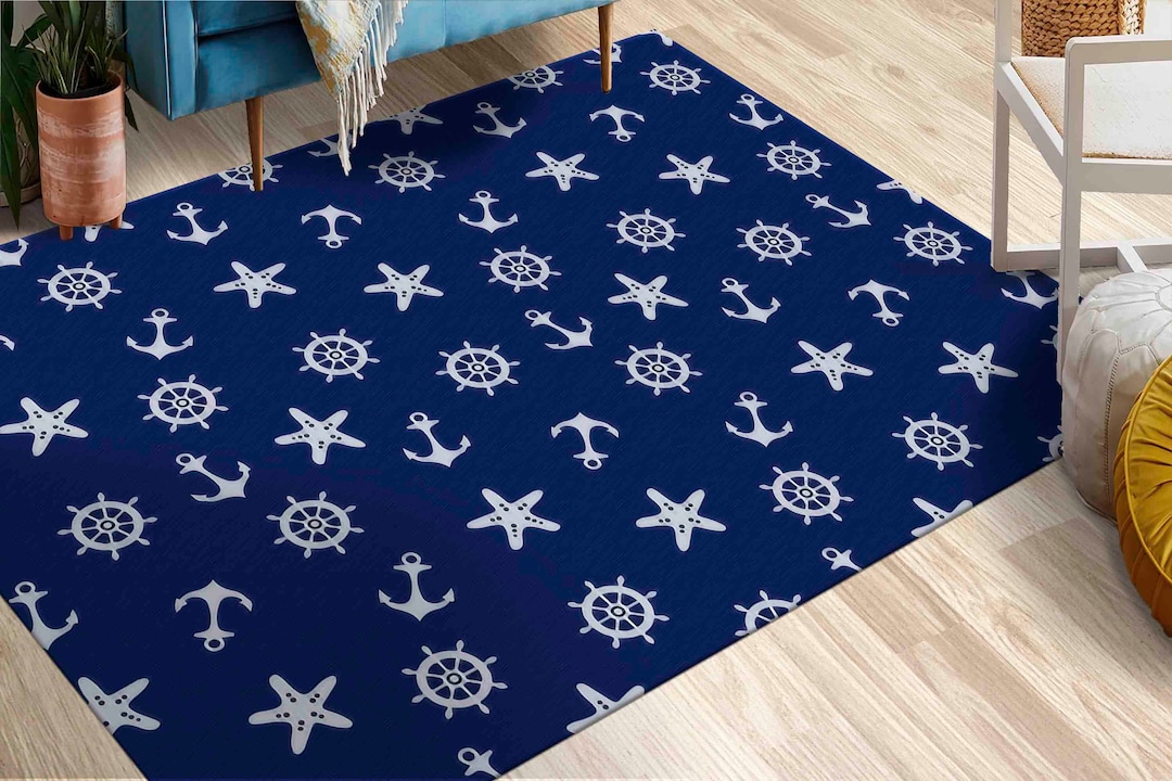 Nautical Compass Sail Anchor Rugs, Boy Room Rugs, Navy Blue Rug ...